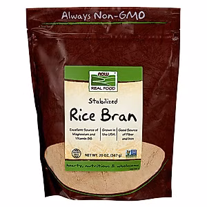 NOW Foods, Rice Bran, Source of Magnesium, Vitamin B6, Fiber and Iron, USA-Grown, Gluten-Free and Certified Non-GMO, 20-Ounce (Packaging May Vary)