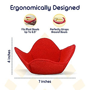 House and Hash - Bowl Holder Warmers  to Keep Food Warm and Your Hands Cool, Made of Microfiber Heat Resistant Fabric for Safe Grabs, Microwavable Bowl Holders, Set of 4 (4, Red)