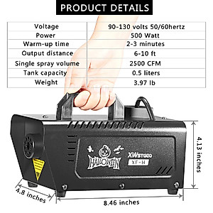XWSTGEQ Fog Smoke Machine, 500 Watt Portable Smoke Machine with Wireless & Wired Remote Control for Halloween Wedding and Stage Effect