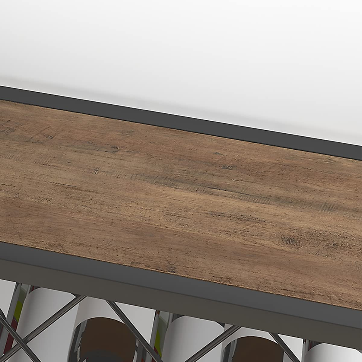 Launica Rustic Wine Rack Freestanding Floor, Industrial Modern Wine Bakers Rack, Farmhouse Wood and Metal Wine Bar Cabinet with Wine Storage and Glass Holder for Home Kitchen Dining Room, Rustic Oak