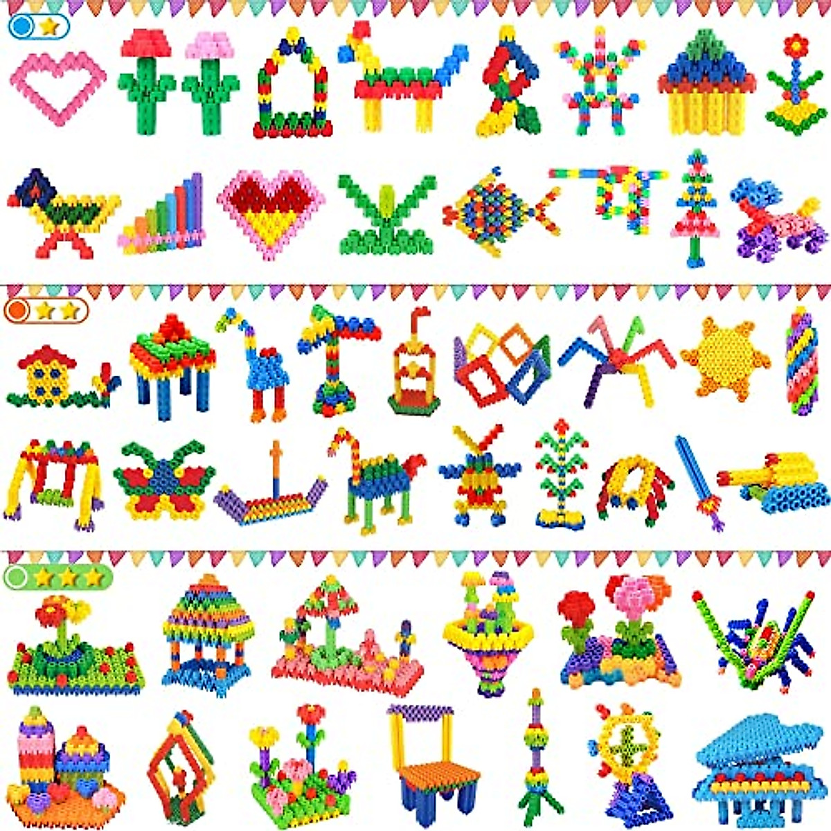 Kids Toys Interlocking Learning Set, STEM Construction Set - Ages 3+ STEM Toys 300 Pcs - 9 Colors