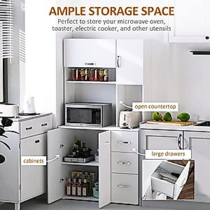 HOMCOM 66" Buffet with Hutch, Freestanding Kitchen Pantry with 2 Large Cabinets, 1 Pull Up Cabinet, 3 Drawers & Wide Countertop, White