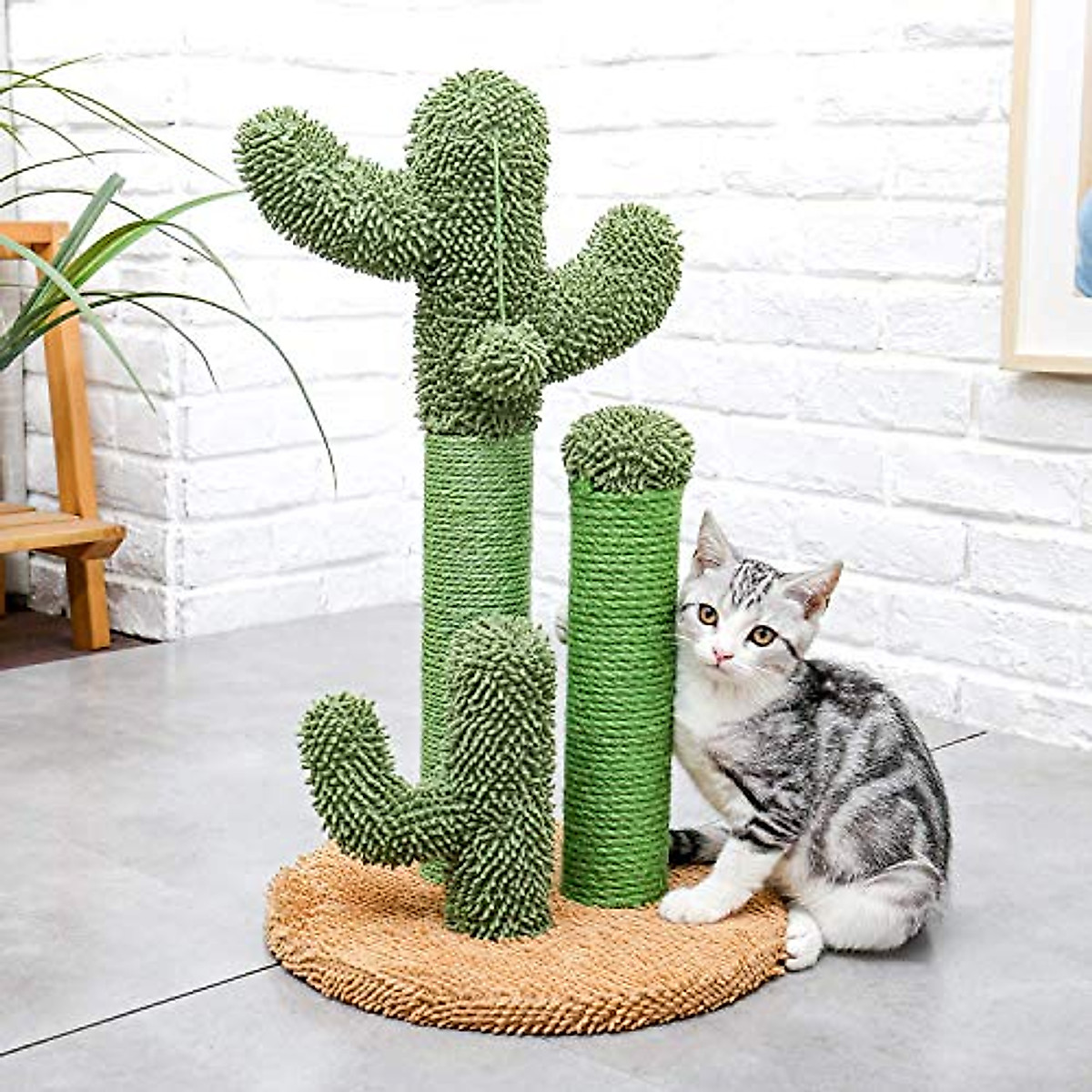 PAWZ Road Cat Tree 32 Inches Cactus Cat Tower Bundle with 23 Inches Cactus Cat Scratcher Featuring with 3 Scratching Poles