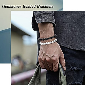 Jewdreamer 12Pcs 8mm Semi-Precious Gemstone Bracelet Healing Crystal Stone Beaded Bracelets for Women Men Unisex Adjustable Bead Stretch Bracelets Set