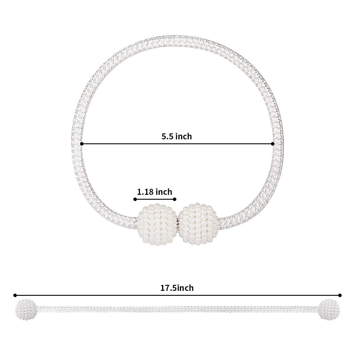 Kirecoo 2 Pack Curtain Tiebacks - Magnetic Curtain Tiebacks, Pearl Curtain Ties Decorative Rope, Curtain Holder Holdbacks for Drapes, Sheer Curtains (White)