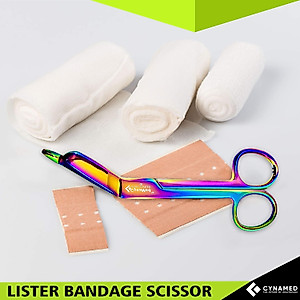 Artzone Lister Bandage Scissors - 5.5-Inch Cynamed Medical-Grade Stainless Steel Shears - Multi-Colored Rainbow Titanium Finish - Sharp Blades Cut Through Bandages, Dressing, Tape, Gauze, Clothing