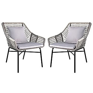 Amazon Basics Outdoor All Weather Rope Club Chair with Steel Frame and Cushions - 2 Pack, Gray