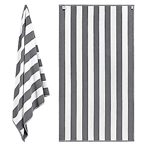 White Classic Beach Towels Oversized Cabana Stripe Cotton Bath Towel Large - Luxury Plush Thick Hotel Swim Pool Towels for Adults Super Absorbent Quick Dry - 35x70 Grey [2 Pack]