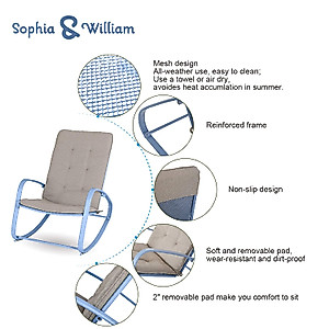 Sophia & William Outdoor Patio Rocking Chair Padded Steel Rocker Chairs Support 300lbs, Blue
