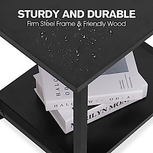 Cakokow Under Desk Printer Stand - 2-Tier Industrial Mobile Printer Table with Storage Shelf, Heavy Duty Wood Rolling Printer Cart with Wheels for Home and Office,Classic Black