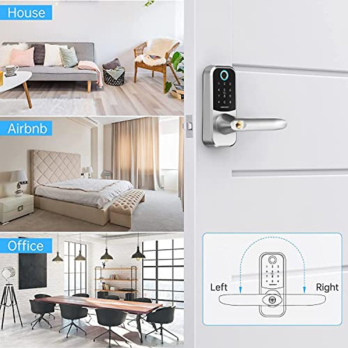 Smart Lock, SMONET Deadbolt Lock with Keypad, Keyless Entry Biometric Fingerprint Front Door Locks, Bluetooth Electronic Digital Lock with Reversible Handle, App Control, IC Card for Home, Apartment
