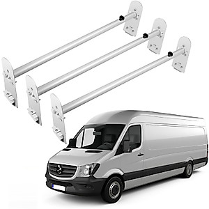 OCPTY Extendable Pick-Up Truck Ladder Rack Van Roof Mount 78.8" Steel Ladder Rack for Chevy Express 2500 for Dodge for Ford E-250/350 for GMC Savana with Rain Gutters 3 Bars Set - 800lbs Capacity