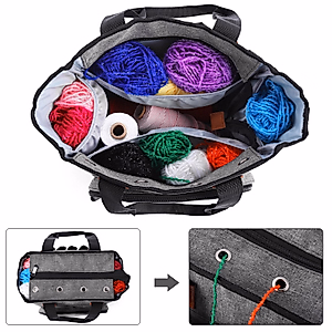 SmplifCraft Knitting Bag Yarn Storage Organizer Bag, Crochet Organizer Crocheting Kit, Knitting Needles, Yarn Balls, Crochet Hooks, Knitting Gifts (Gray)