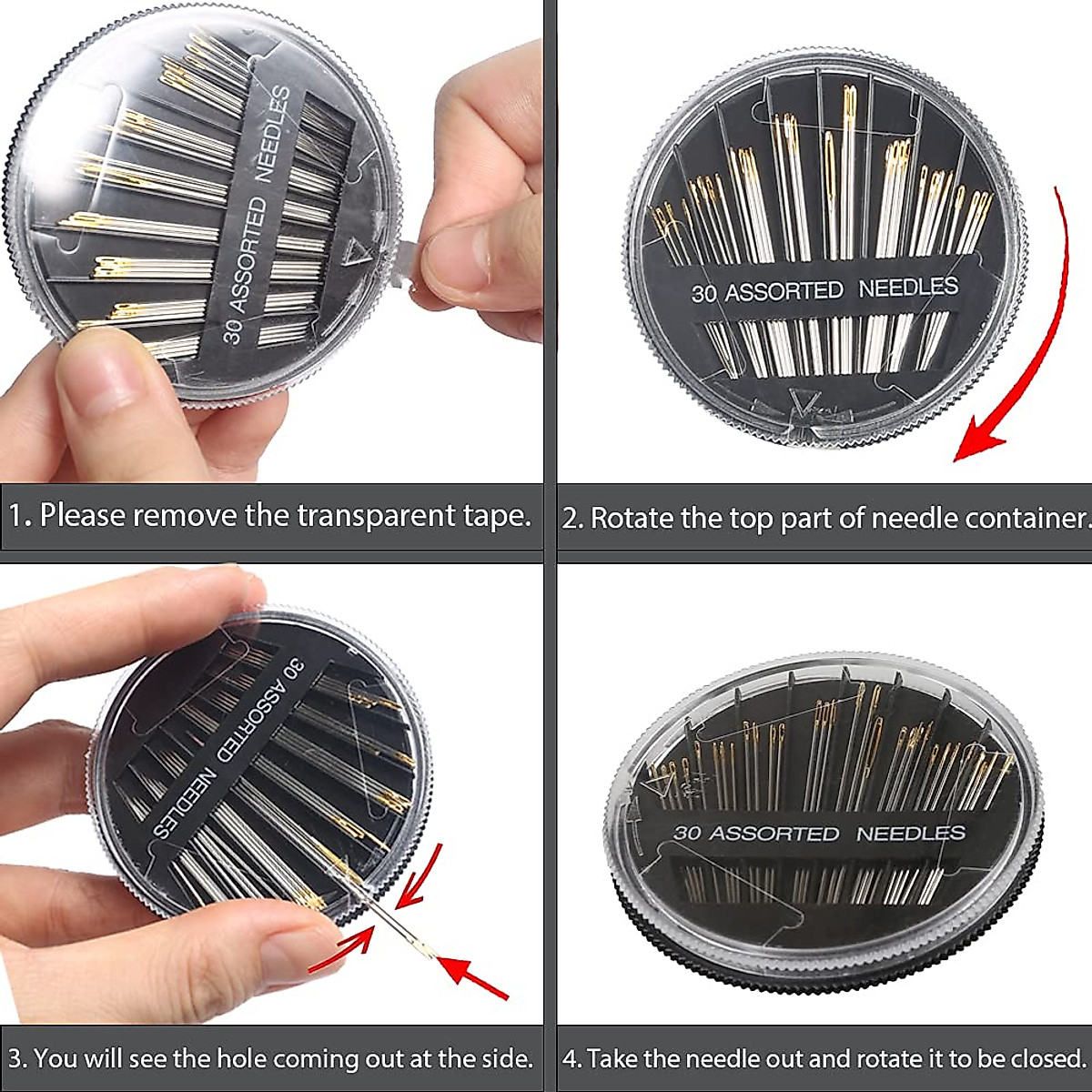 Eketirry Premium Hand Sewing Needles，30-Count Assorted Needles for Sewing Repair, 6 Different Sizes Sewing Needles with 2 Threaders (1)