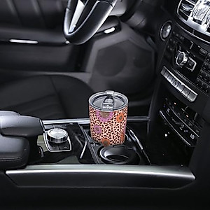20oz Tumbler Summer Flower Leopard Print Double Wall Vacuum Insulated Coffee Mug with Lid and Metal Straw Brush Reusable Stainless Steel Water Bottle Travel Cup Gifts for Car Ice Drinks Hot Beverage