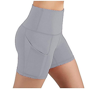 Bblulu High Waist Yoga Shorts for Women with 2 Side Pockets Solid Seamless Tummy Control Running Gym Workout Shorts