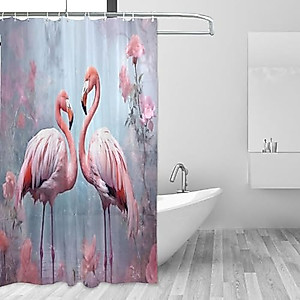 GOODOLD Pink Flamingos Shower Curtain Waterproof Fabric Shower Curtain 60" W x 72" H Shower Curtain Set with Hooks for Bathroom Decor, Machine Washable