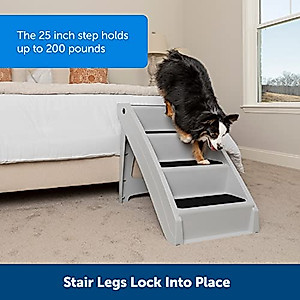 PetSafe CozyUp Folding Dog Stairs for High Beds - Pet Stairs for Indoor/Outdoor Use at Home or Travel - Pet Steps with Siderails, Non-Slip Pads - Durable, Supports up to 200 lbs - Extra Large, Grey