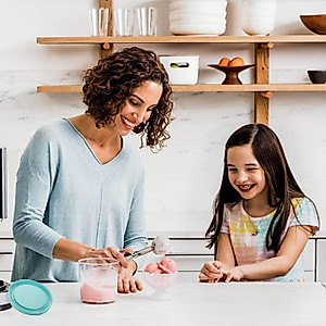 CDOUTSUN 4 Pack Ice Cream Containers Ice Cream Replacement Containers with 4 Colors Lids Airtight Anti-slip Food Container Sets Container Sets with spoon (Blue, Pink, Green, Grey)