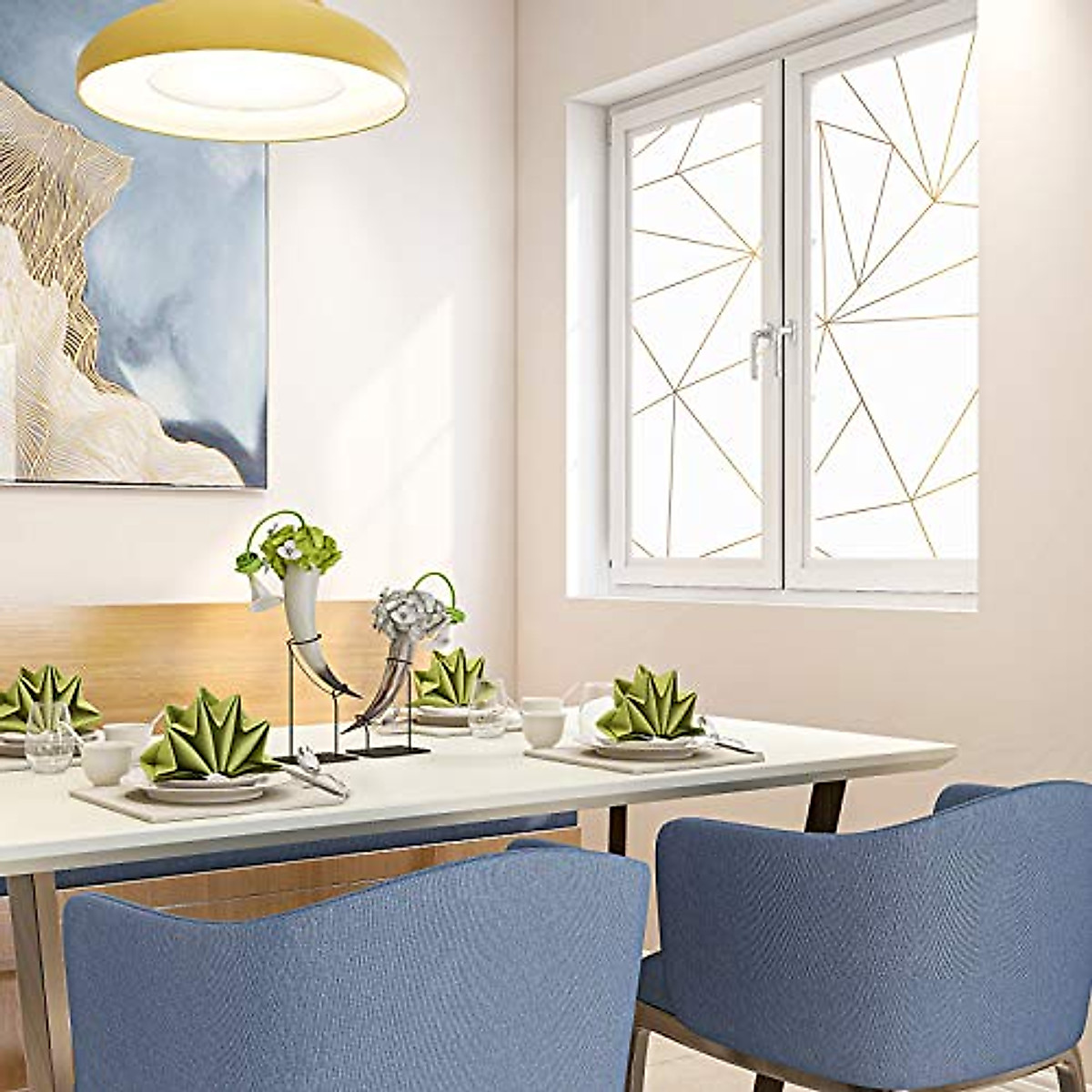 WPCTEV Window Film Non Adhesive Frosted Film Privacy Window Sticker Self Static Cling Vinly Glass Film Anti UV Decorative for Home Office White Geometry 17.5 Inch x 6.5 Feet