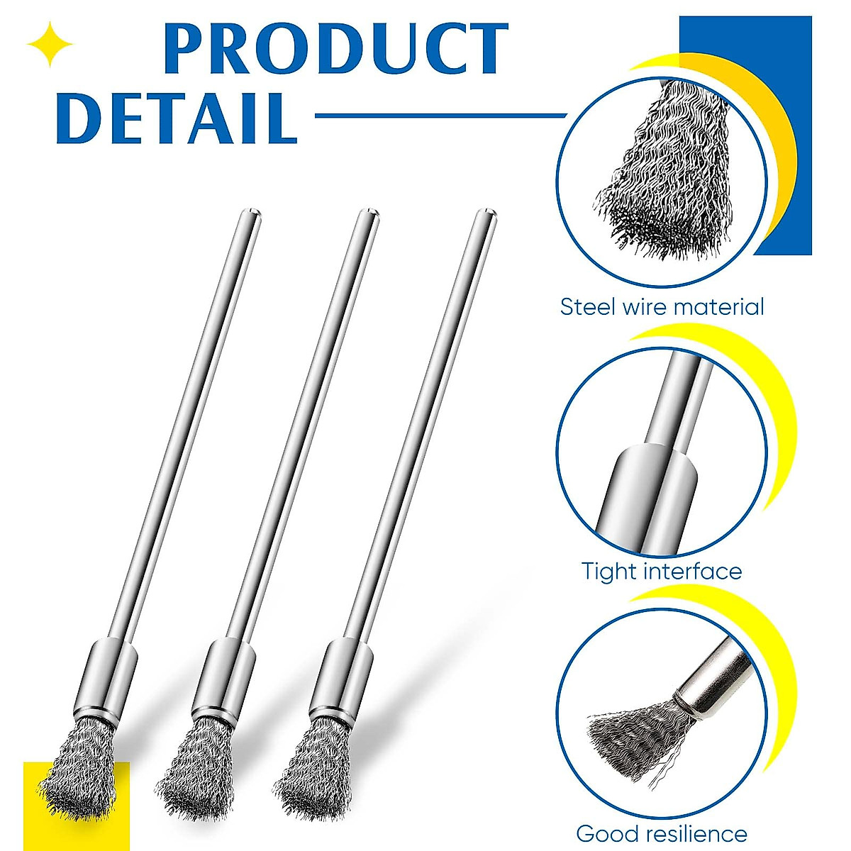 10 Pcs Wire Brush Extended Steel Cleaning End Brushes Pen Stainless Steel Wire Brush 3 mm Mandrel Rust Paint Removal Bits Polishing Rotary Tool Accessories, 6 mm End Brush