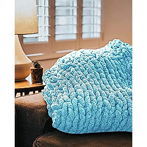 EASTSURE Chunky Knit Blanket Premium Super Soft Warm Knit Blanket Cozy Chenille Blanket for Couch Bed Chair Blue 40"x60"