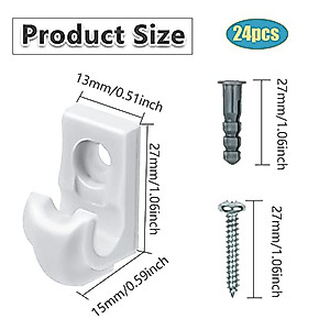 24 Pack White Down Wall Clip Closet Shelves Clips Wire Shelf Loop Clips Plastic Heavy Duty Wire Shelf Brackets Included Clips Screws and Expansion Tubes for Wire Closet Shelving