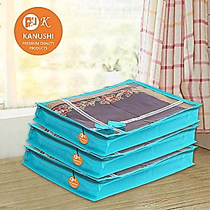 KANUSHI® Set Of 6 Pc Flower Design Transparent Saree Cover/Bag with Stainless Steel Zip Lock Combo(Large) (Light Green)