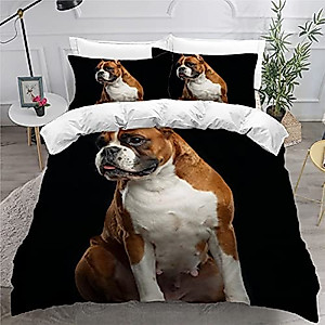 Quilt Cover Twin Size German Boxer Dog 3D Bedding Sets Animal, Dog Duvet Cover Breathable Hypoallergenic Stain Wrinkle Resistant Microfiber with Zipper Closure,beding Set with 2 Pillowcase