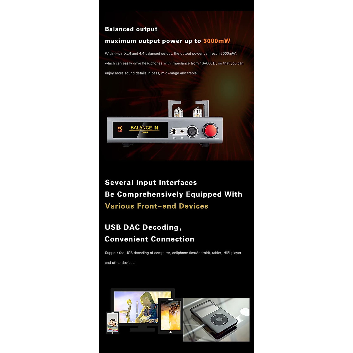 XDUOO TA-22 DAC&Tube Balance Headphone Amplifier ES9038Q2M*2 USB DSD256 32Bit/384kHz HD Bluetooth DAC Amp