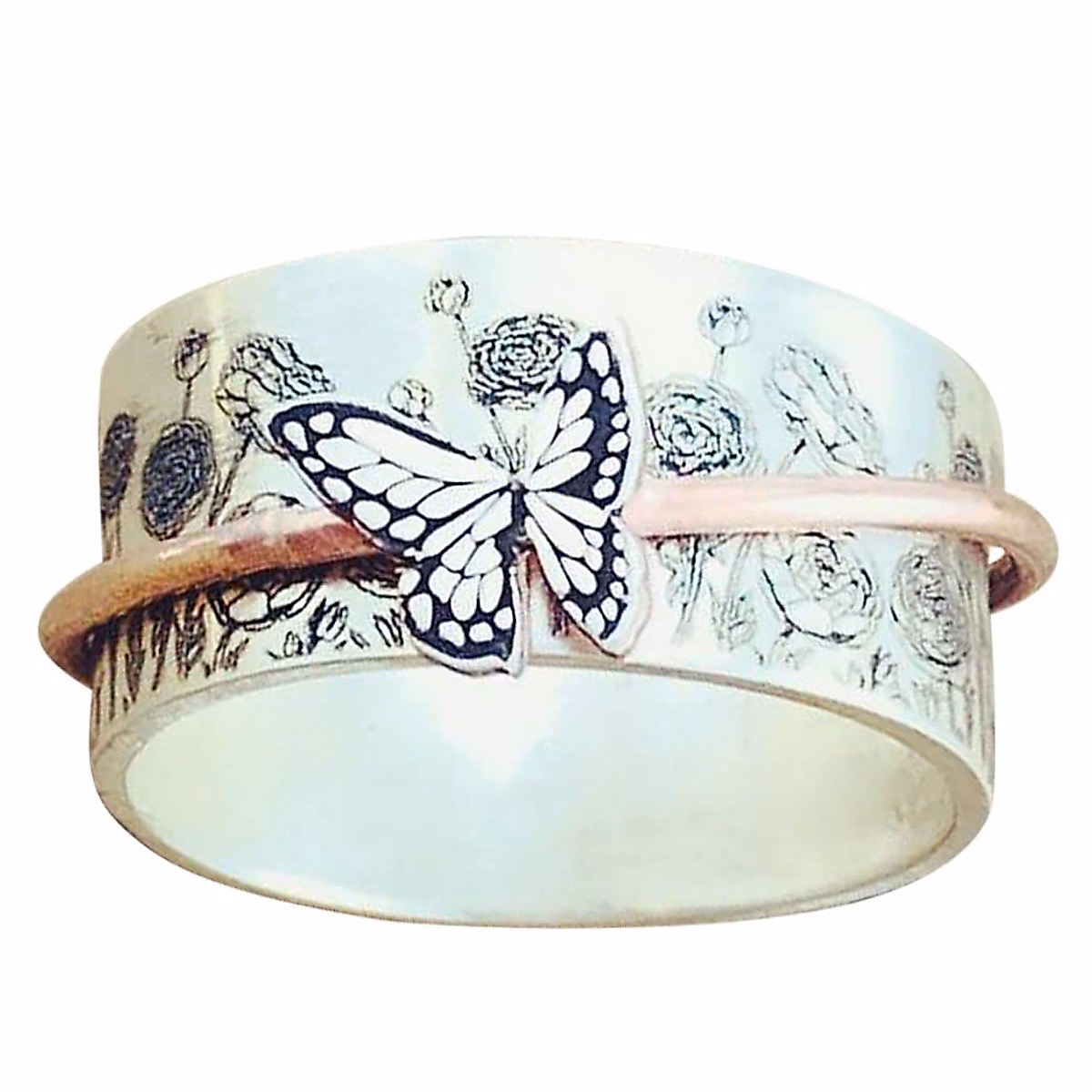 Personalized Retro Inspiration Butterfly Meditation Alloy Ring Butterfly Rotating Ring Inspirational Ring for Anxiety Fidget Rings for Relieving Stress Anxiety Ring Engagement Ring (Size 10)