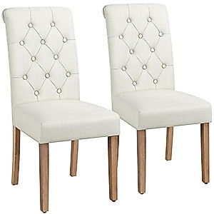 Yaheetech Tufted Dining Chairs Button Parsons Diner Chair Upholstered Fabric Dining Room Chairs with Solid Wood and Padded Seat Stylish Dining Chairs Kitchen Chairs Set of 2, Beige