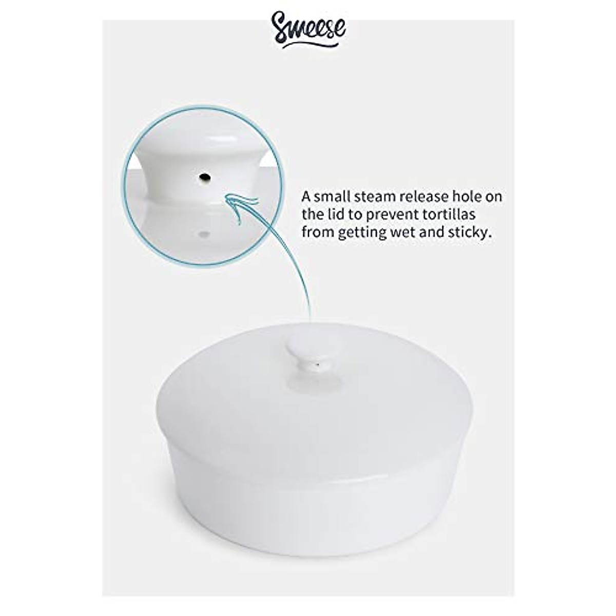 Sweese 740.101 Porcelain Tortilla Warmer, Hold up to 12 Tortillas, Ceramic Tortilla Server, Tortilla Holder with Lid for Taco Tuesday Night, Mexican Fiesta Party - Microwave & Oven Safe, White