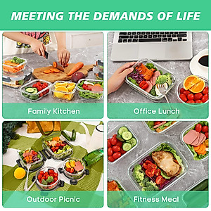 Dumtanight 3 Piece Glass Food Storage Container Glass Lunch Containers Glass Meal Prep Container Set Clip Seals Tightly Without Leakage Applicable to Microwave Oven Refrigerator Dishwasher