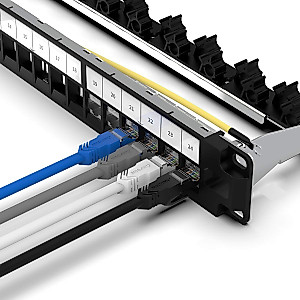 AMPCOM 24 Ports 1U Blank Keystone Patch Panel, 19 inch Rack or Wall Mount with Rear Cable Management Panel for Ethernet CAT5e/CAT6/CAT7, USB, HDMI