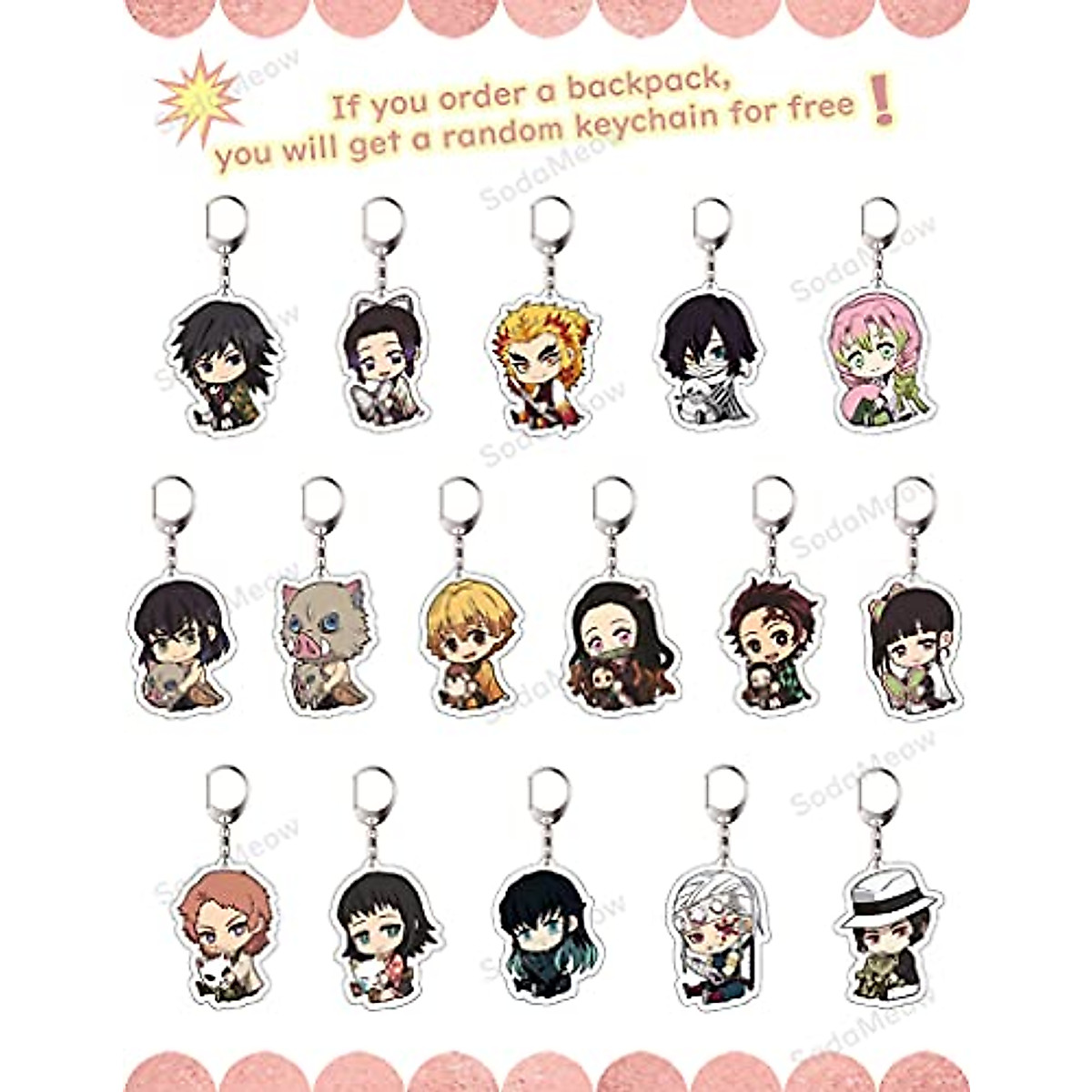 SodaMeow Demon Backpack Anime Bag Kimetsu no Yaiba Nezuko Casual Backpack Slayer with USB Charging Port, Free Keychain (B-Muzan)