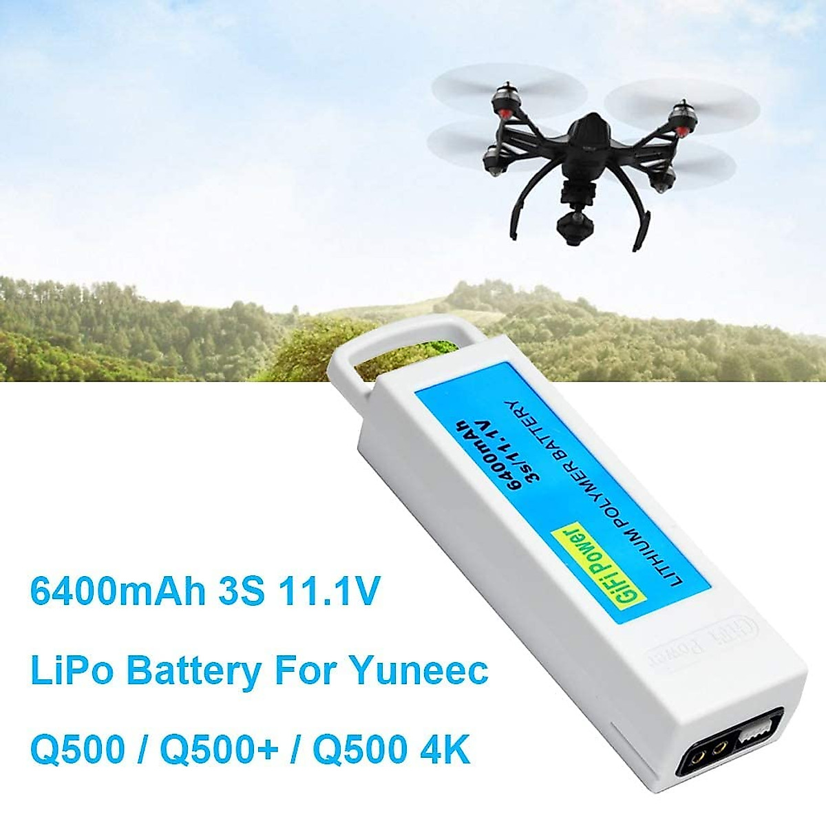 cjc 6400mAh Replacement Battery, High Capacity 3S 11.1V LiPo Battery Compatible with Yuneec Q500, Q500+, Q500 4K, Drone Quadcopter (1PACK) Blue