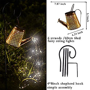 Watering can with Garden Decor Lights,Solar Lantern Outdoor Hanging Waterproof, Outdoor Decorative Retro Metal Solar Lights for Garden Table Patio Yard Pathway Walkway,Large