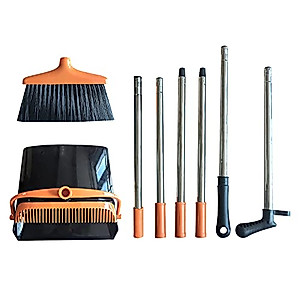 Broom and Dustpan Set for Home Long Handle (51" Length) Extendable Standing Dust Pan for Indoor Lobby Office Kitchen Cleaning