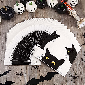 Quera 50 Pack Black Cat Disposable Paper Napkins Party Supplies Halloween Paper Napkins Cocktail Napkins Perfect For Halloween Black Cat Gifts Dinner Party Decoration 6.5'' X 6.5''