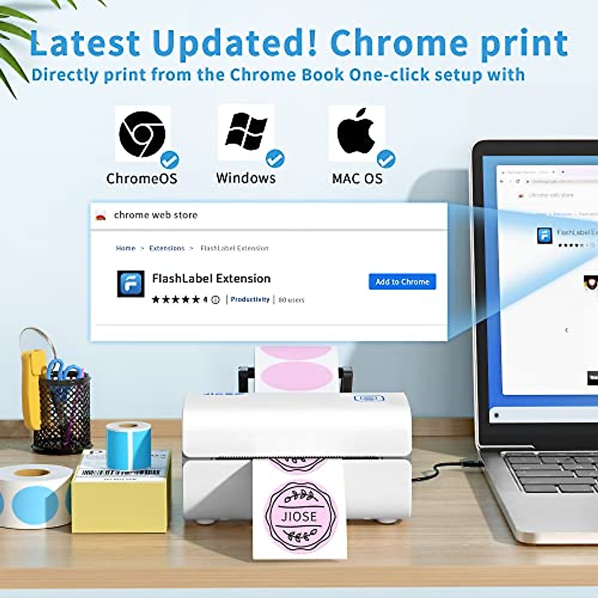 Jiose Thermal Shipping Label Printer - Desktop 4x6 Shipping Label Printer - Support ChromeOS Mac Windows - Apply to Ebay Amazon Shopify Etsy USPS FedEx etc E-Shopping and Logistics Websites