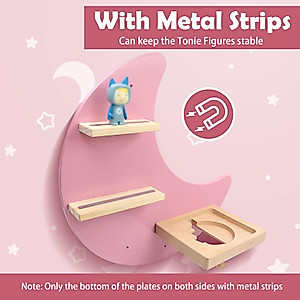 for Toniebox Starter Tonie Shelf Wall Mounted Set of 4 (Moon and 3 Stars),Tonies Figures Tonies Storage,Magnetic Wooden Floating Shelves Compatible with Tonie box Player Character for Children Room
