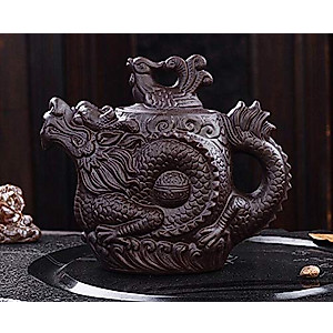 Authentic Yixing Teapot Dragon and Phoenix Tea Pot Big Capacity Purple Clay Tea Set Kettle Kung Fu Teapot (Black)