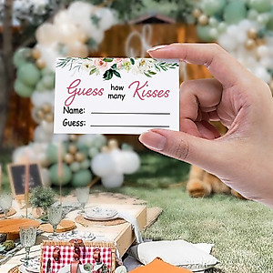 skuhyyg Baby Shower Greeting Card, Watercolor Pink Floral Game Kit (1 Sign, 50 Cards)