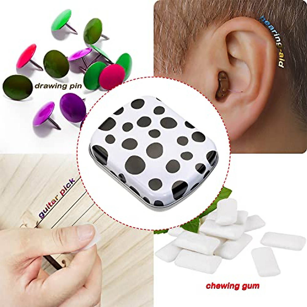 Mini Skater Small Metal Portable Storage Box, Mini Rectangle Empty Hinged Tins with Lid, Home Organizer for Drawing Pin, Pills, Candies, Earring and Jewelry Craft, 4Pcs(Black & White)