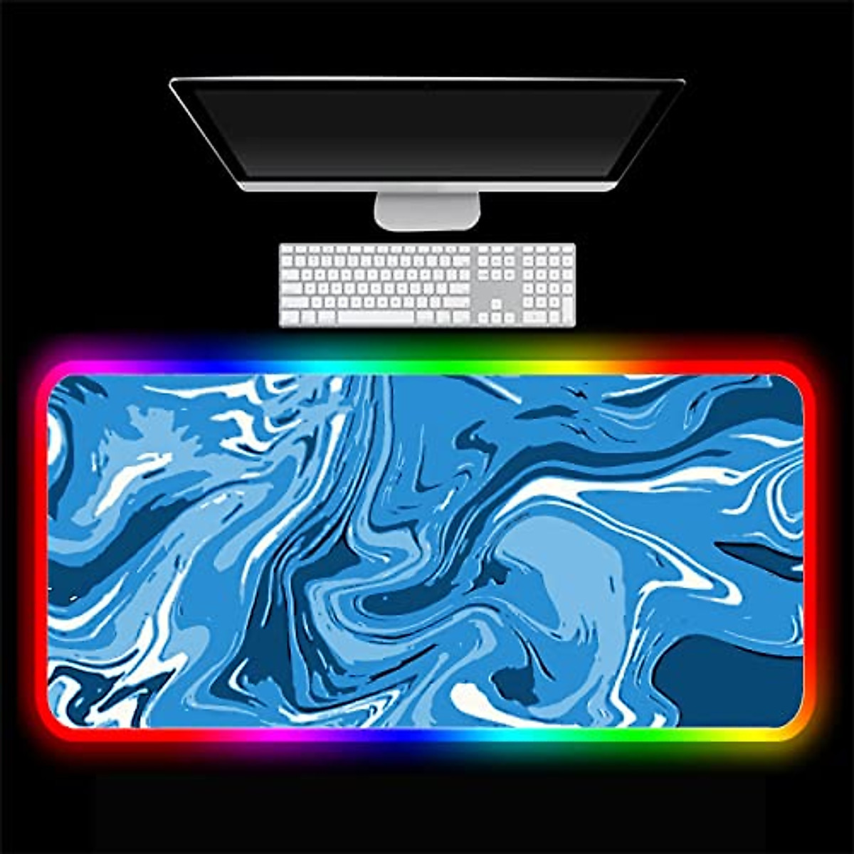 Mouse Pad Blue Water Ripple RGB Large Mouse Pad Gamer Computer LED Backlit Keyboard Gaming Accessories Desks 24 inch x12 inch