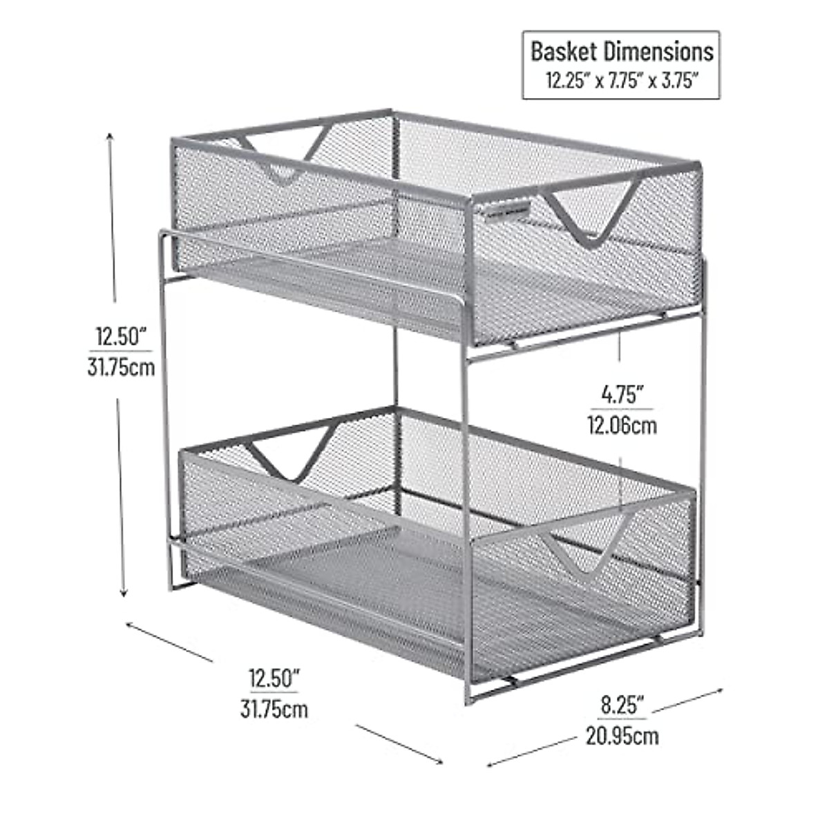 Mind Reader 2 Tier Metal Mesh Storage Baskets Organizer, Home, Office, Kitchen, Bathroom, Silver