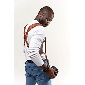 C Coiro Camera Harness for 2 Cameras – Dual Shoulder Leather Camera Strap – Double Camera Harness for DSLR/SLR, Camera Straps for Photographers of All Levels, Padded Straps/Color Tan