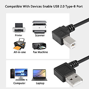 CERRXIAN 90 Degree USB A to B Cable Printer Cable, 1ft Left Angle USB 2.0 Type A Male to Right & Left Angle USB 2.0 Type B Male Scanner Cable(rl)