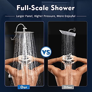 PDPBath 12" Rain Shower Head with 16" Adjustable Height&Distance Extension Arm, 304 Stainless Steel High Pressure Rainfall Showerhead, All Metal Round Waterfall Showerhead with Extender Chrome